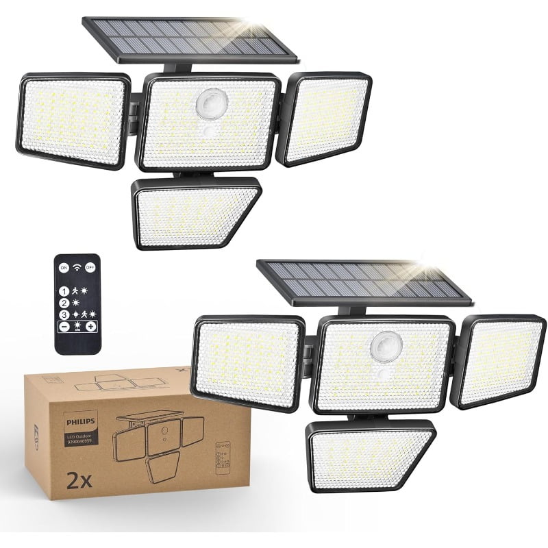 2-Pack Philips Outdoor Solar Security Light - 196 LED Wall-Mounted ...