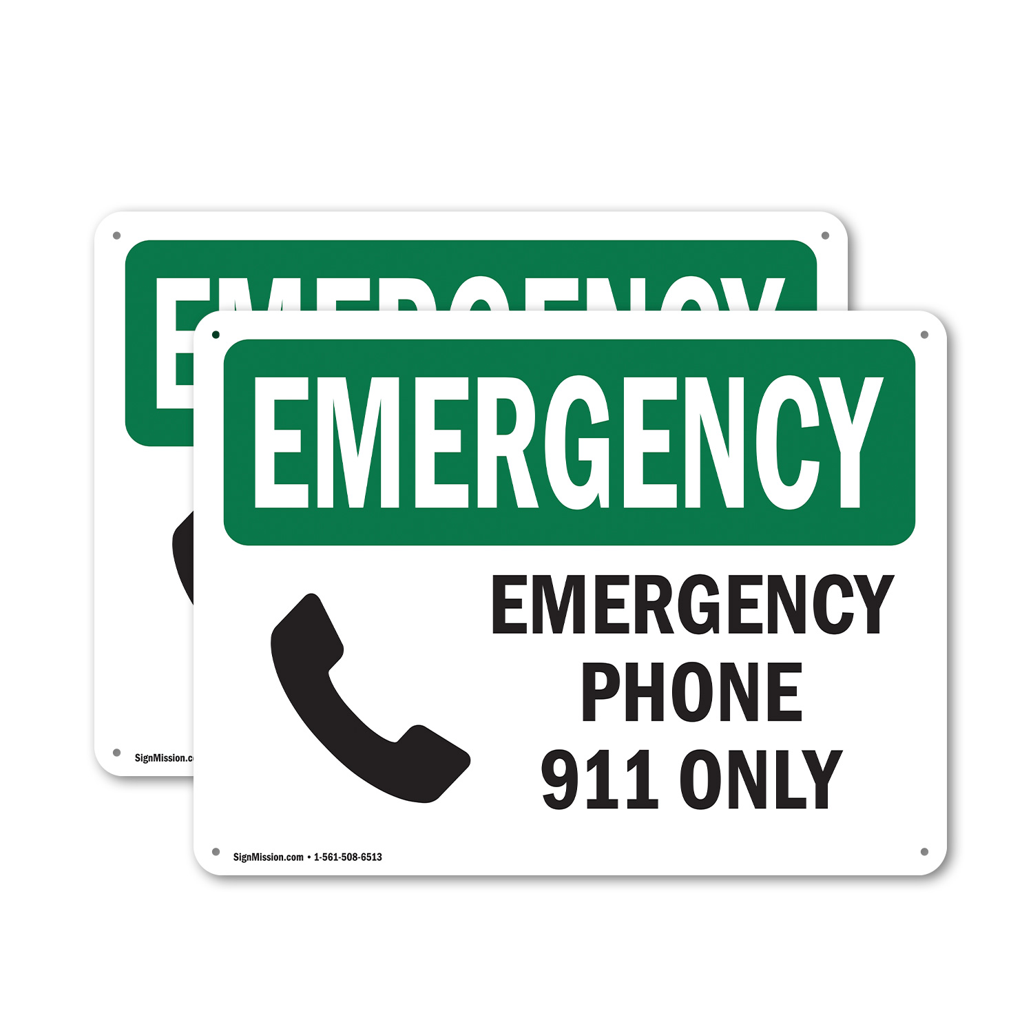(2 Pack) Phone 911 Only OSHA Emergency Sign 14 Inch X 10 Inch Plastic ...