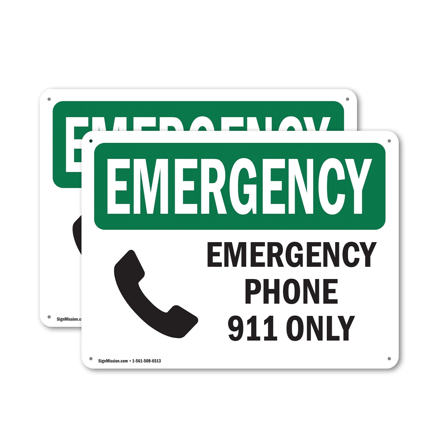 (2 Pack) Phone 911 Only OSHA Emergency Sign 24 Inch X 18 Inch Plastic ...