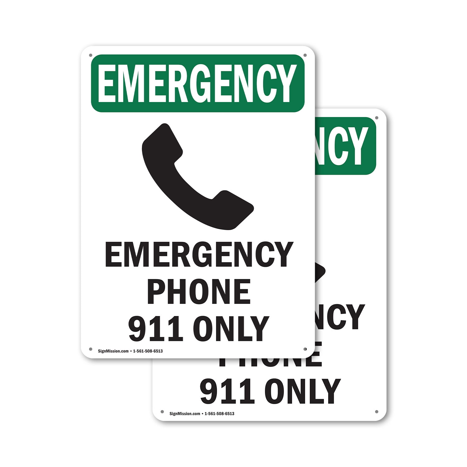 (2 Pack) Phone 911 Only With Symbol OSHA Emergency Sign 7 Inch X 10 ...