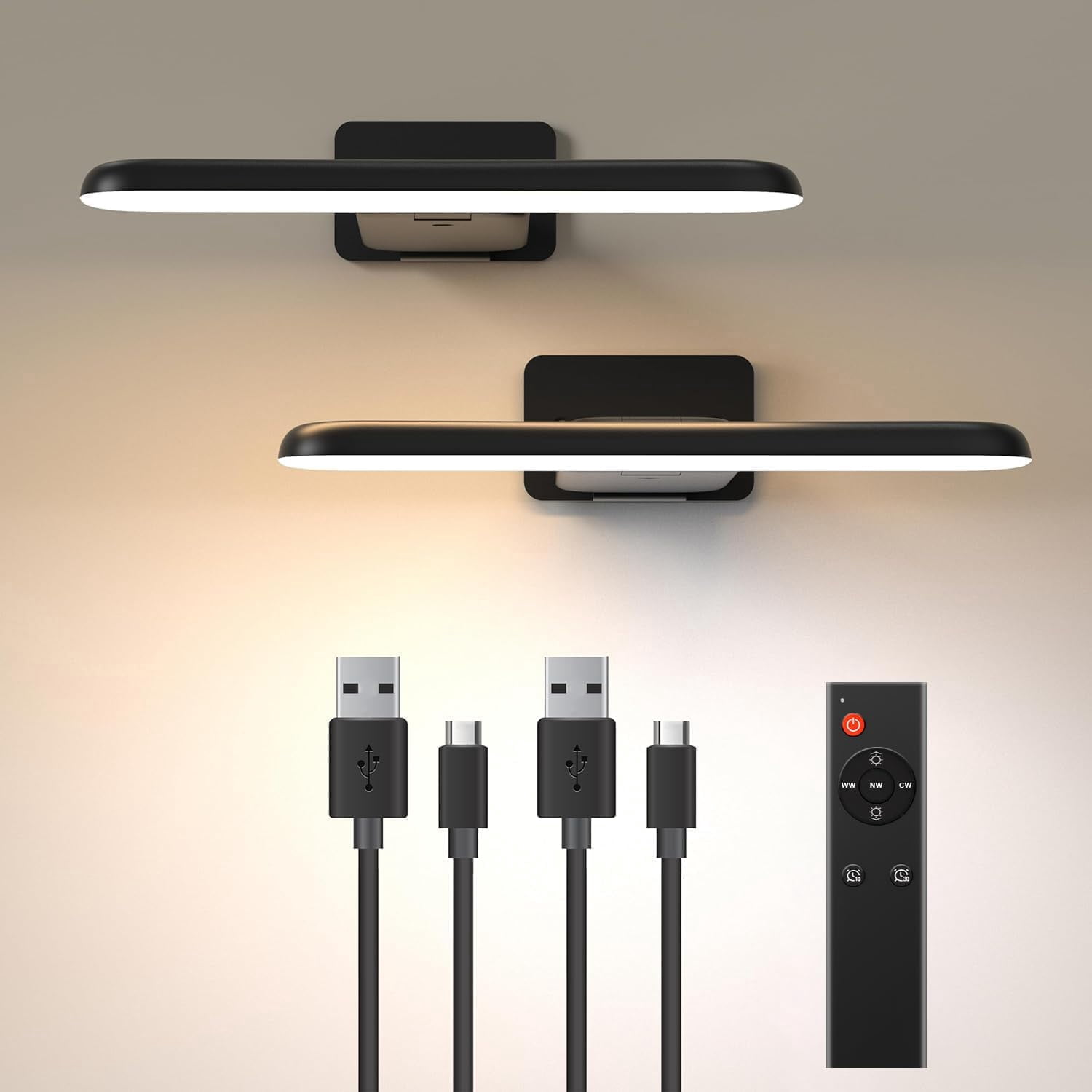 2 Pack Picture Lights for Wall, Rechargeable LED Picture Light Battery ...