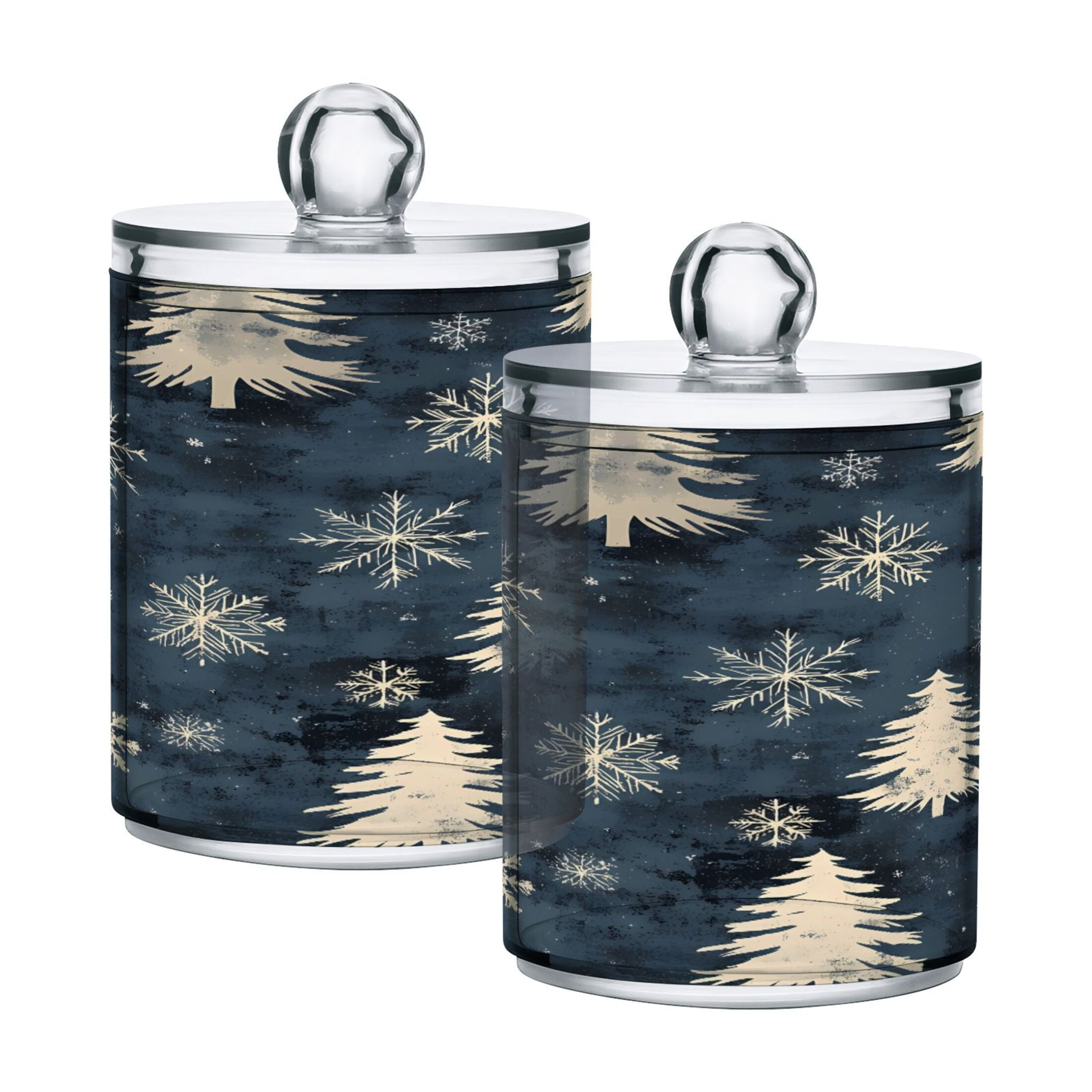 2 Pack Pine Tree and Snow Qtip Holder Dispenser Clear Plastic Storage ...