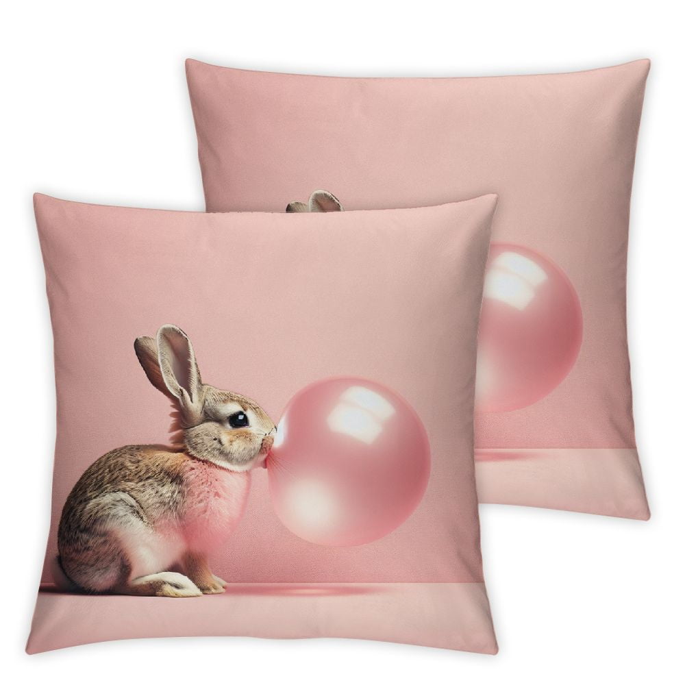 2 Pack Pink Animal Bunny Pillow Covers Lovely Rabbit Blowing Bubbles ...