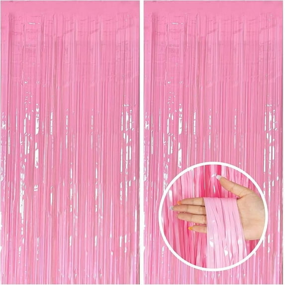 2 Pack Pink Backdrop Party Decorations Tinsel Curtain Party Backdrop ...