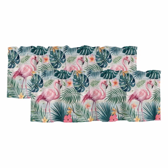 2 Pack Pink Flamingo Valance for Window Palm Leaf Tropical Botanical ...