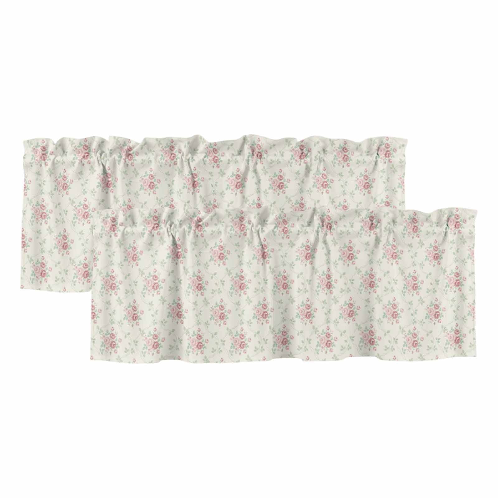 2 Pack Pink Flowers Valance for Window Vintage Red Pink Floral Leaf ...