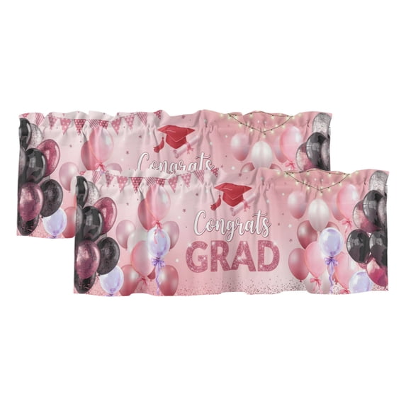2 Pack Pink Graduation Cap Valance for Window Festive Balloons Glitter ...