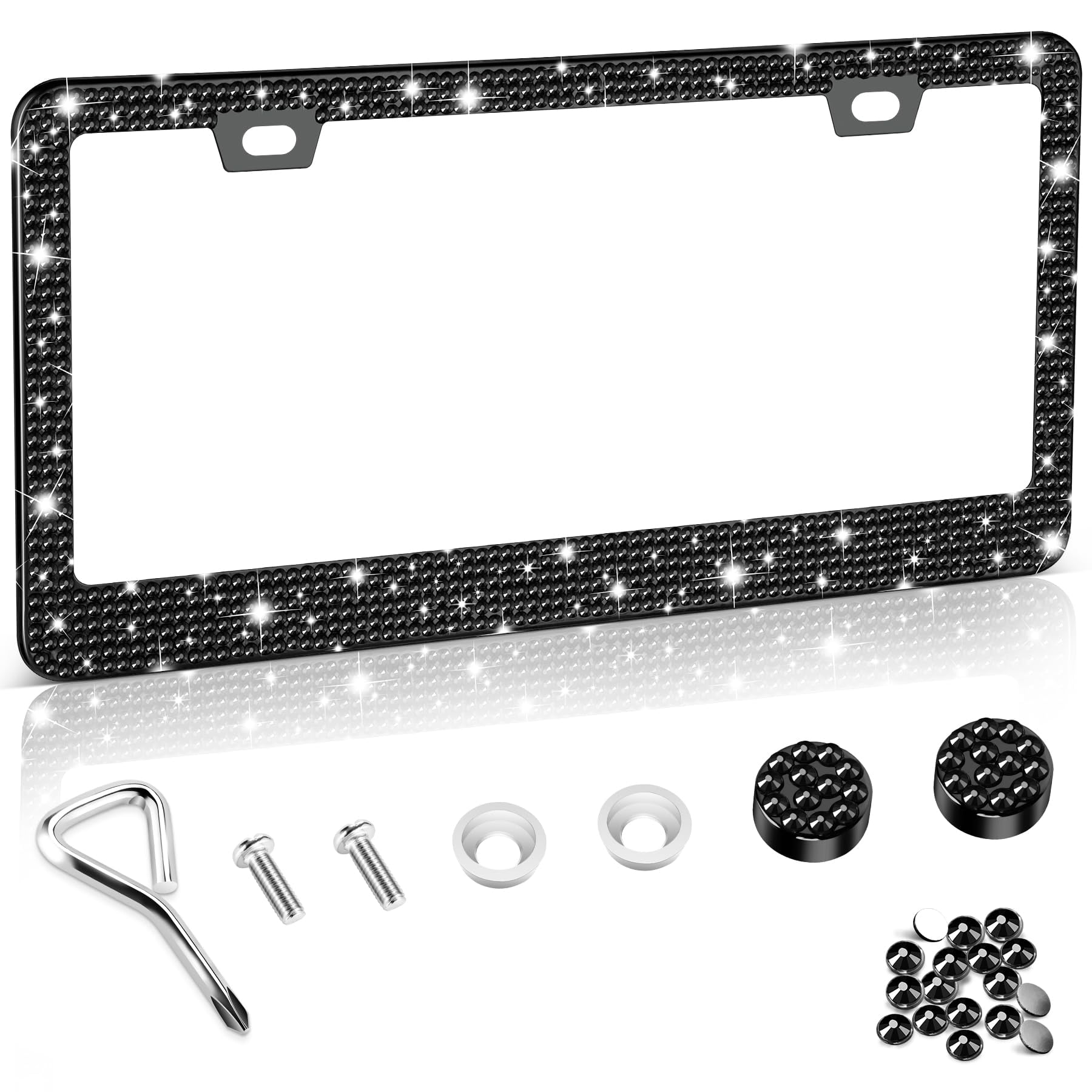2-Pack Pink Handcrafted Rhinestone Bling License Plate Frames for Women ...