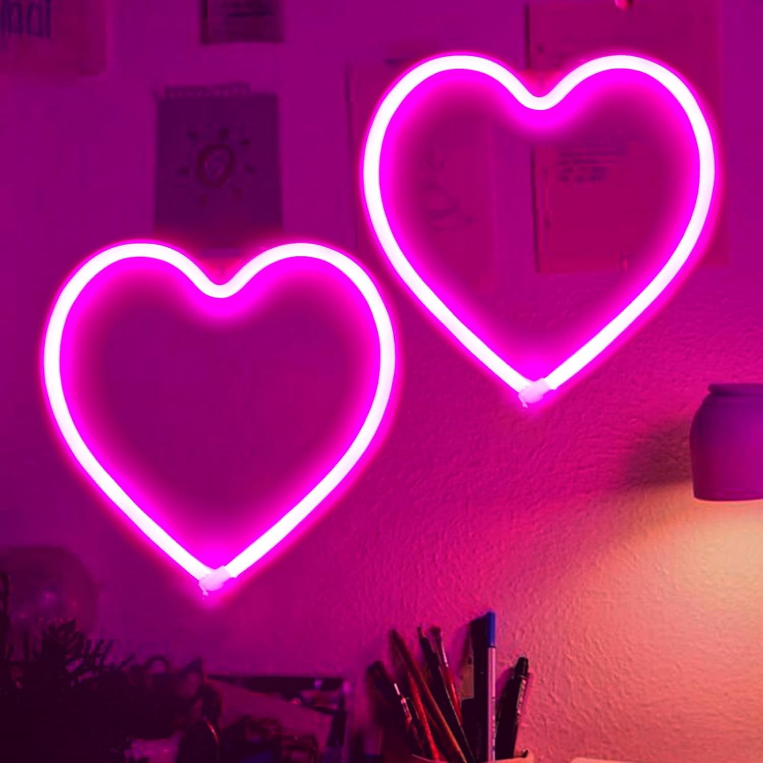 2-Pack Pink Heart Neon Sign, Lights Battery Operated or USB Powered For ...