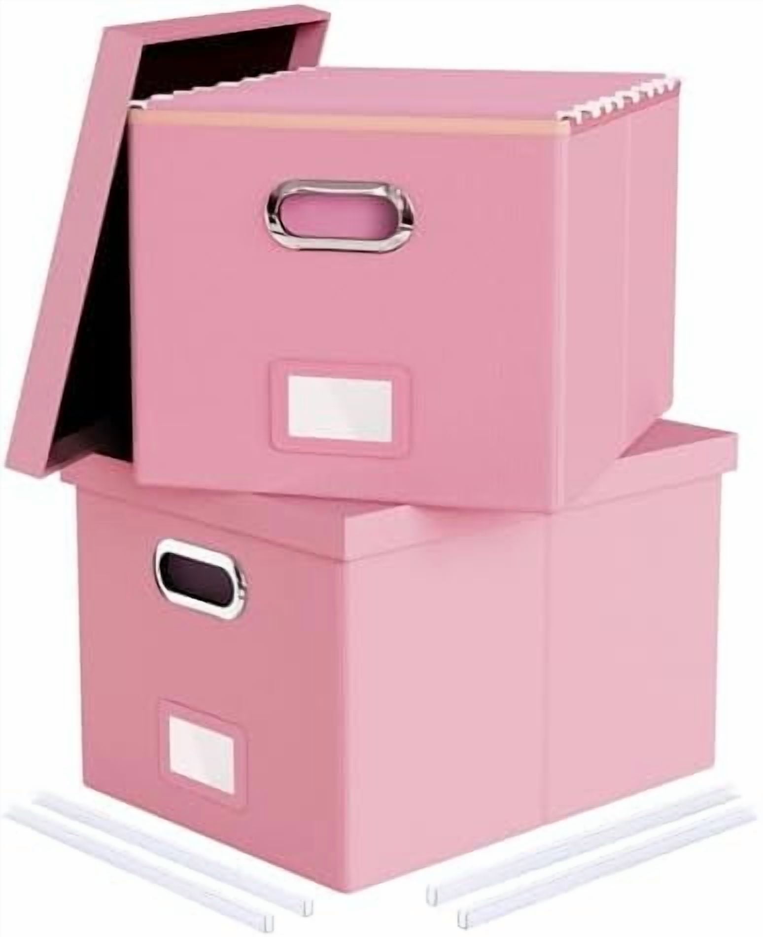 2 Pack Pink Leather File Storage Organizer with Lid - Portable Filing ...