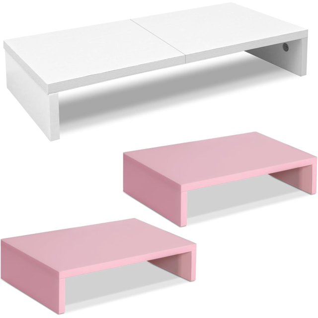 2 Pack Pink Monitor Stand Riser and 1 Pack 20 inch White Monitor Stand ...