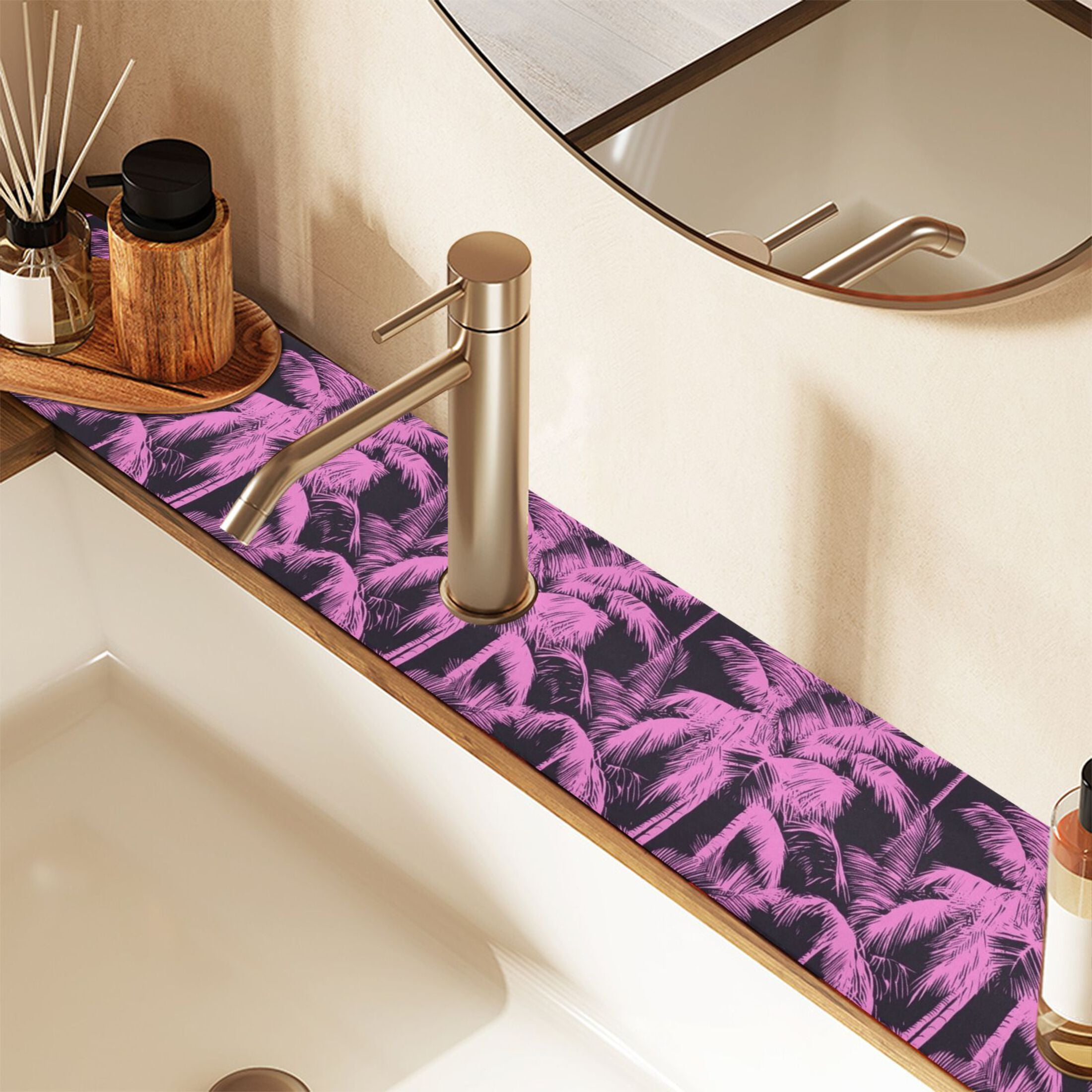 2 Pack Pink Palm Trees Faucet Mat for Kitchen Sink 30'' Sink Splash ...