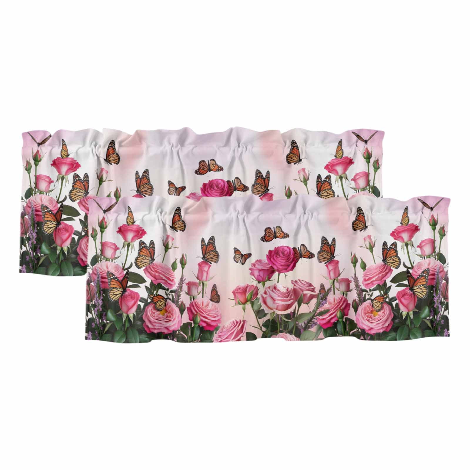 2 Pack Pink Roses Valances for Windows Bedroom Living Room Window ...
