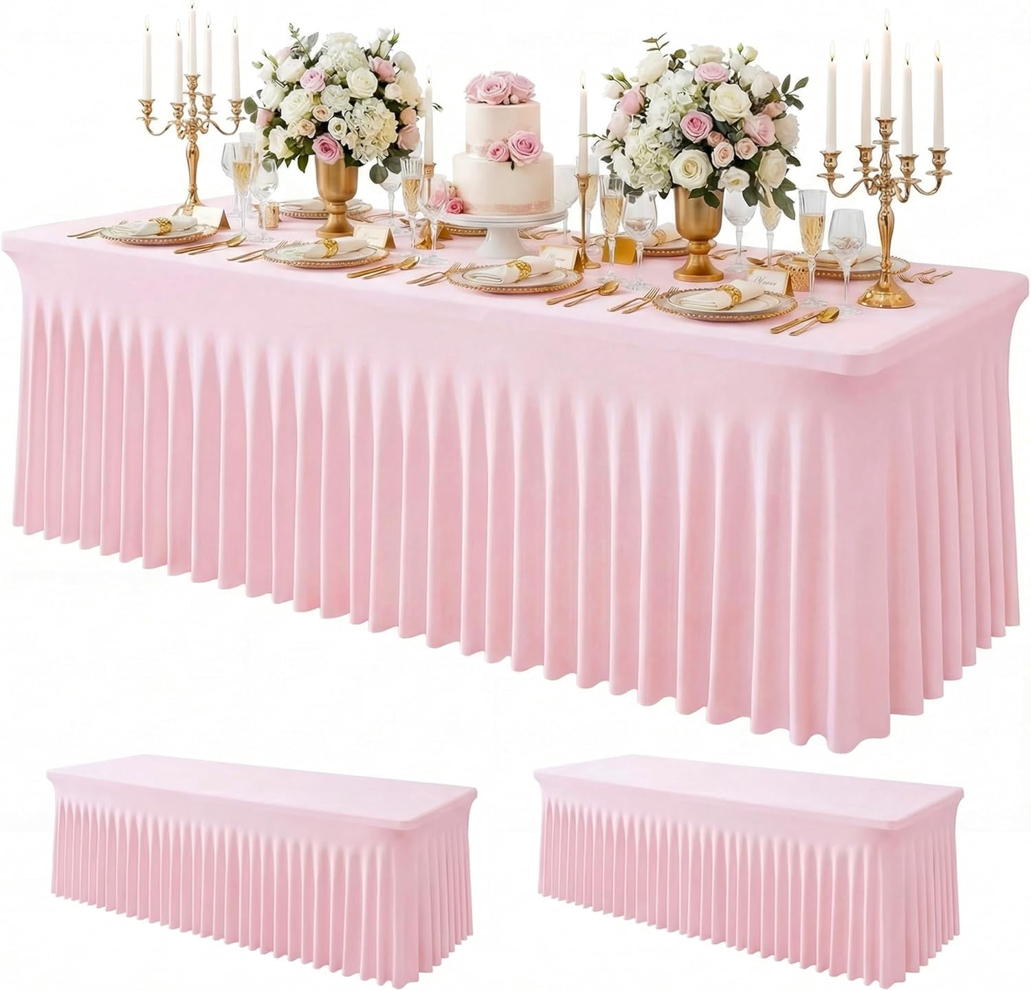 2 Pack Pink Spandex Tablecloth for 8FT Rectangle Tables, Table Skirt ...