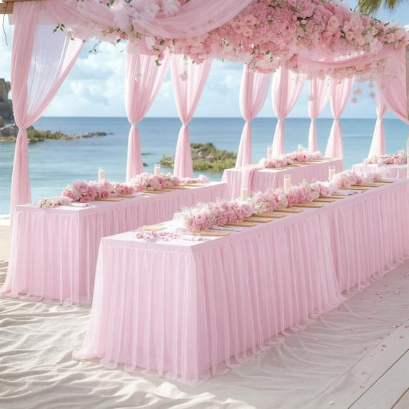 2 Pack Pink Table Cloth for 6 Foot Rectangle Tables, Pink Stretch ...