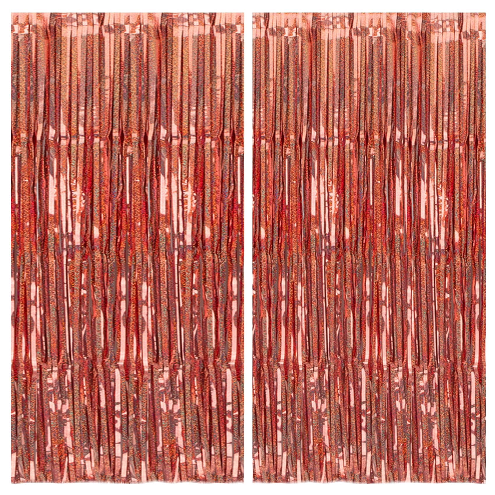 2 Pack Pink Tinsel Foil Fringe Party Backdrop Curtains 3.2x8.2 ft Pink ...