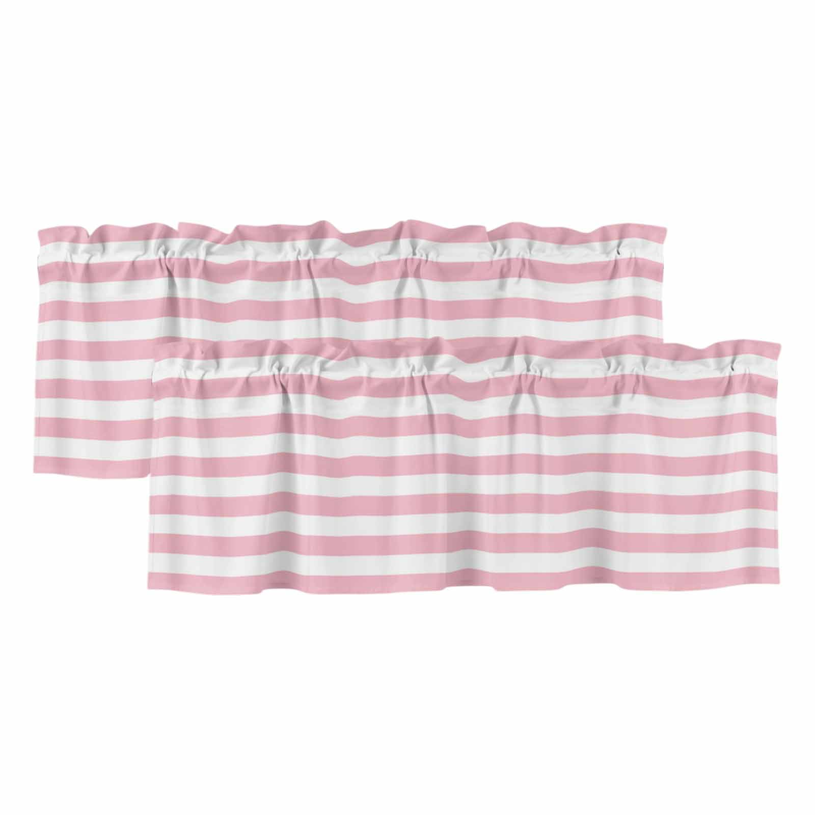 2 Pack Pink and Valance for Window White Stripes Kitchen Valance Rod ...