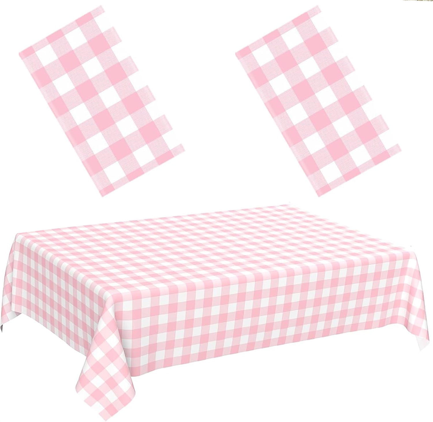 2 Pack Pink and White Checkered Tablecloth,Plastic Table Cloths for ...