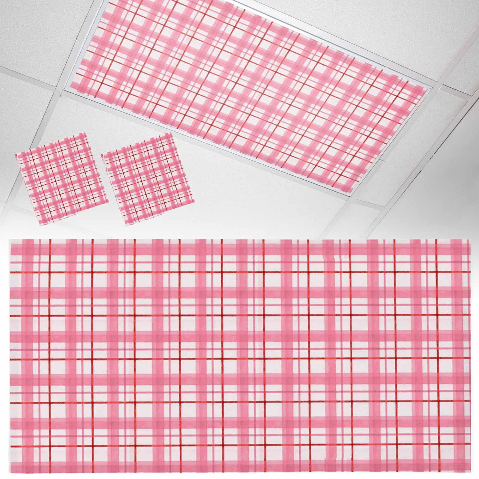 2 Pack Pink White Grid Gingham Fluorescent Light Covers for Ceiling ...