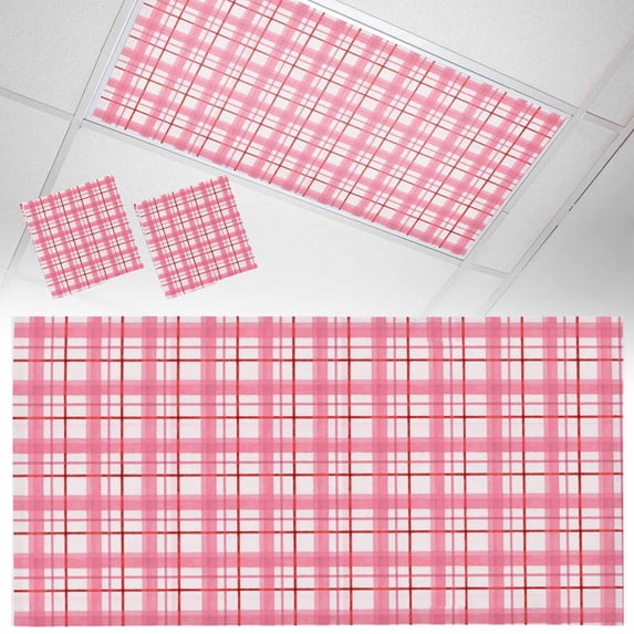 2 Pack Pink White Grid Gingham Fluorescent Light Covers for Ceiling ...