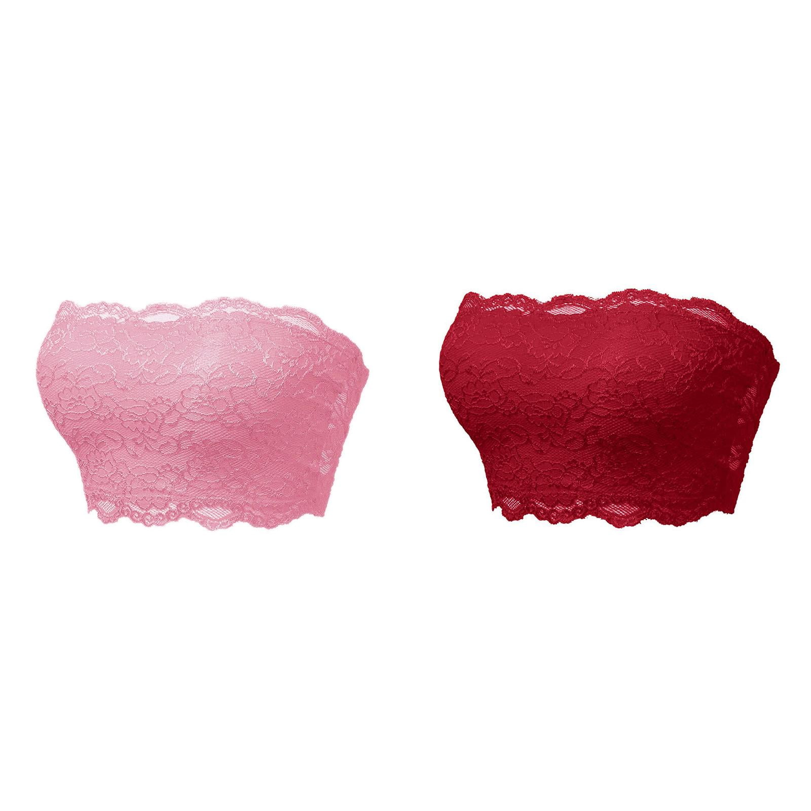 2 Pack(Pink & Wine) Ladies Seamless Tube Top Festival Top Lace Beauty ...