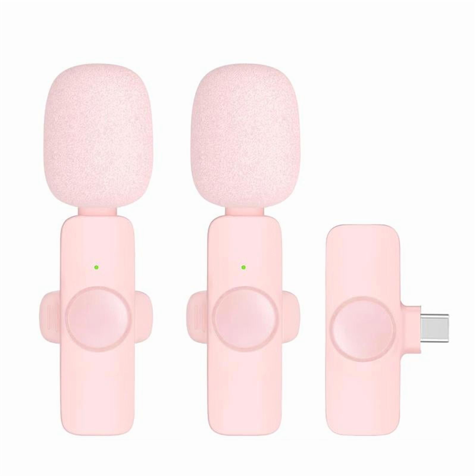 2-Pack Pink Wireless Lavalier Microphones for iPhone/iPad – Plug-Play ...