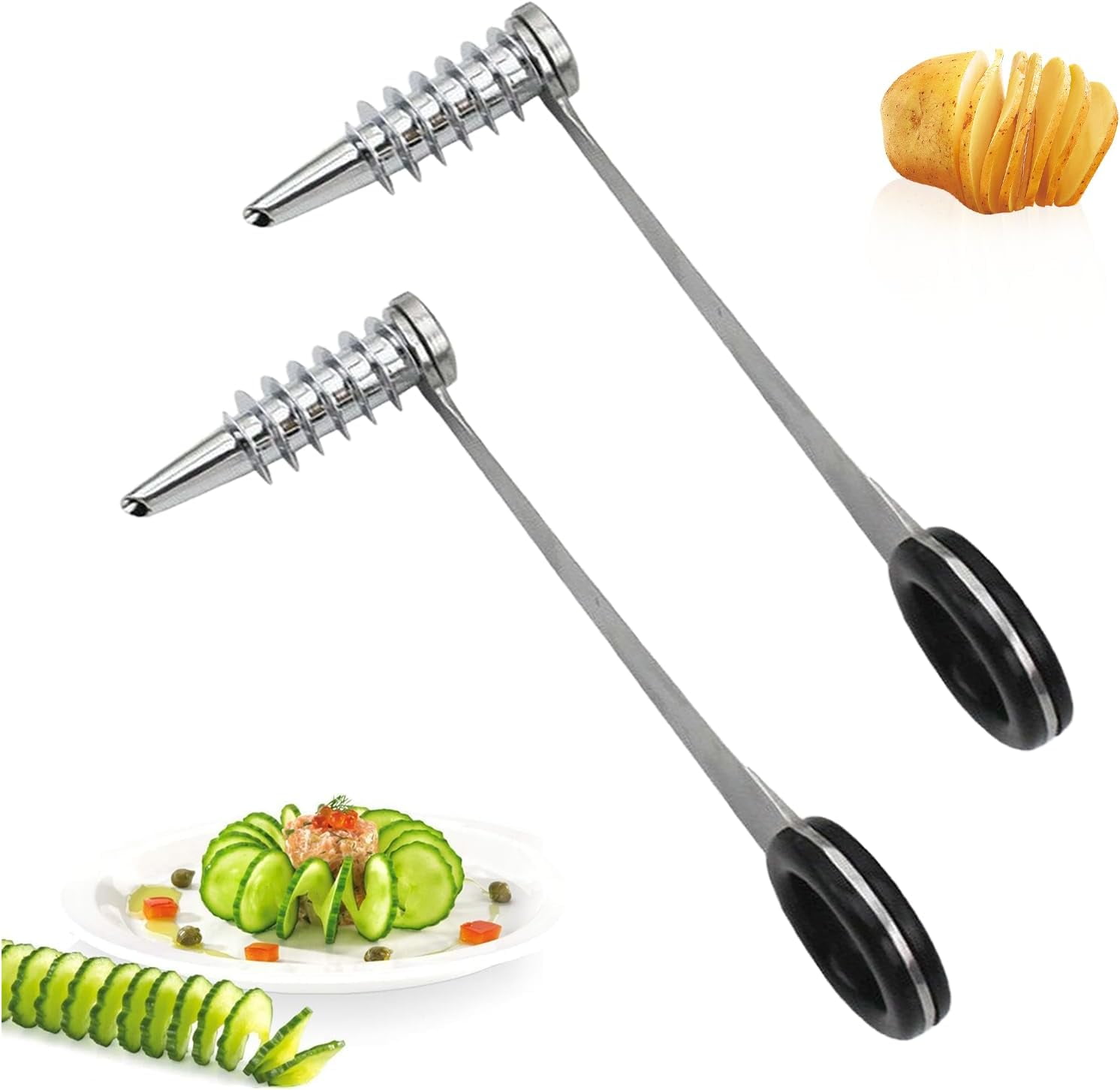 2 Pack Piranha Spiral Cutter for Potatoes, Stainless Steel Spiral ...