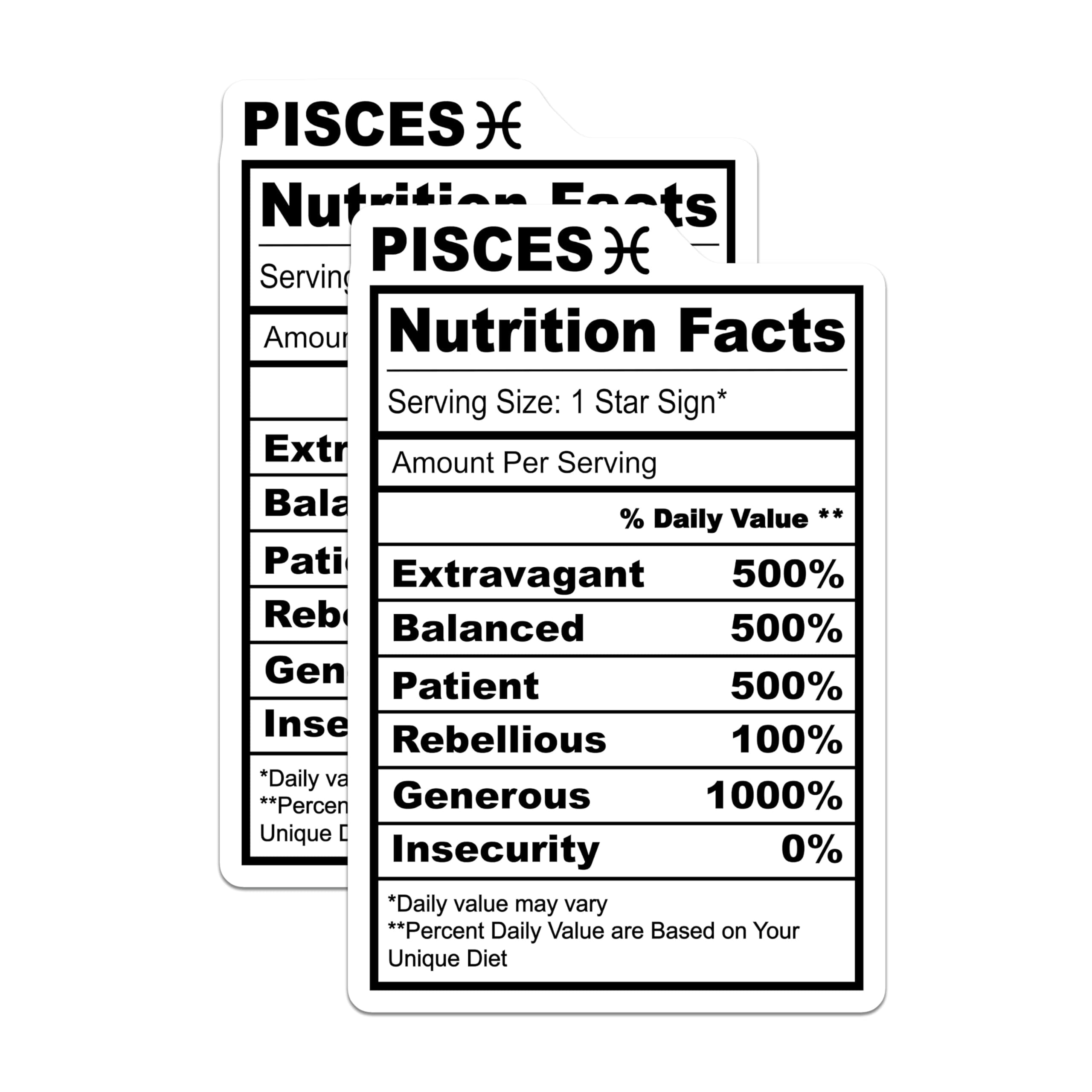 (2 Pack) Pisces Zodiac Stickers - Nutrition Facts Label - Astrology ...