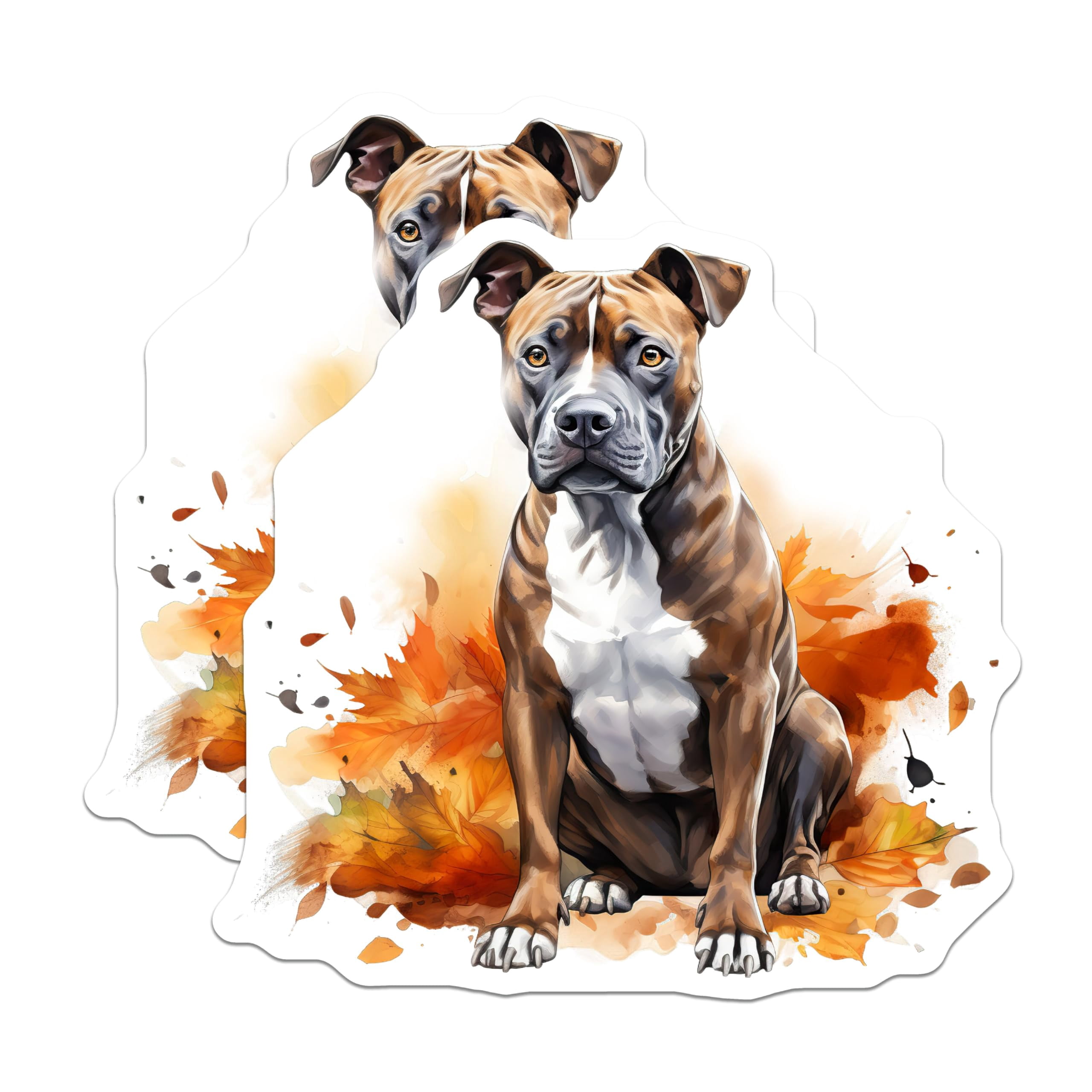 (2 Pack) Pitbull Dog Stickers - Autumn Fall Leaves Art - Brindle ...