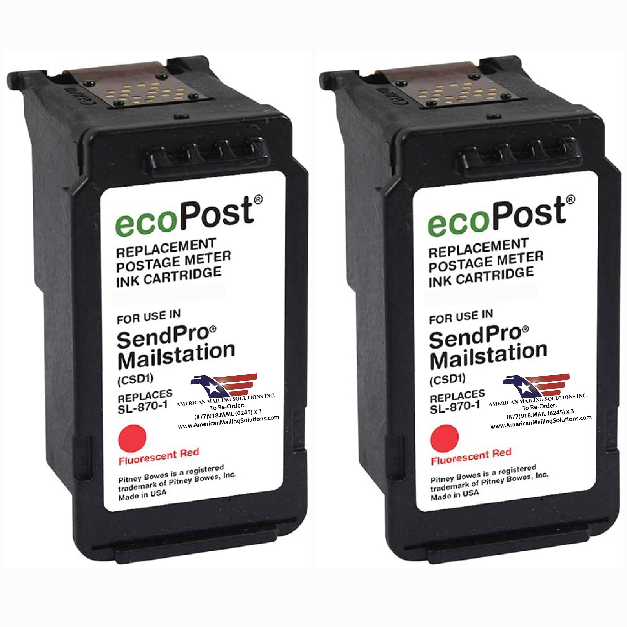 Pitney Bowes Compatible 2-Pack Red Fluorescent Ink Cartridge for ...