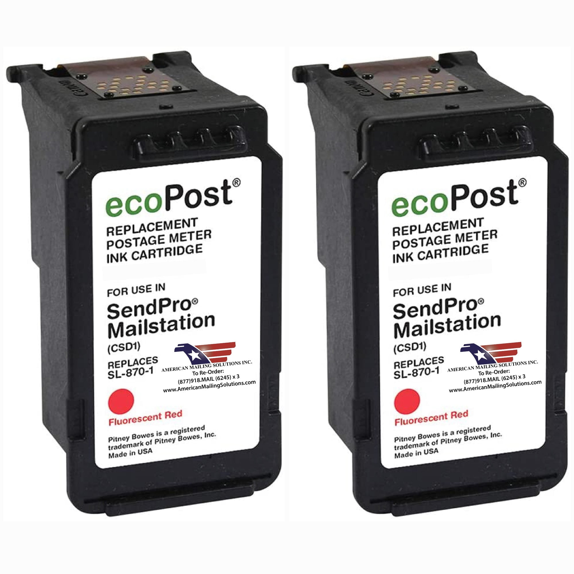 Pitney Bowes Compatible 2-Pack Red Fluorescent Ink Cartridge for ...