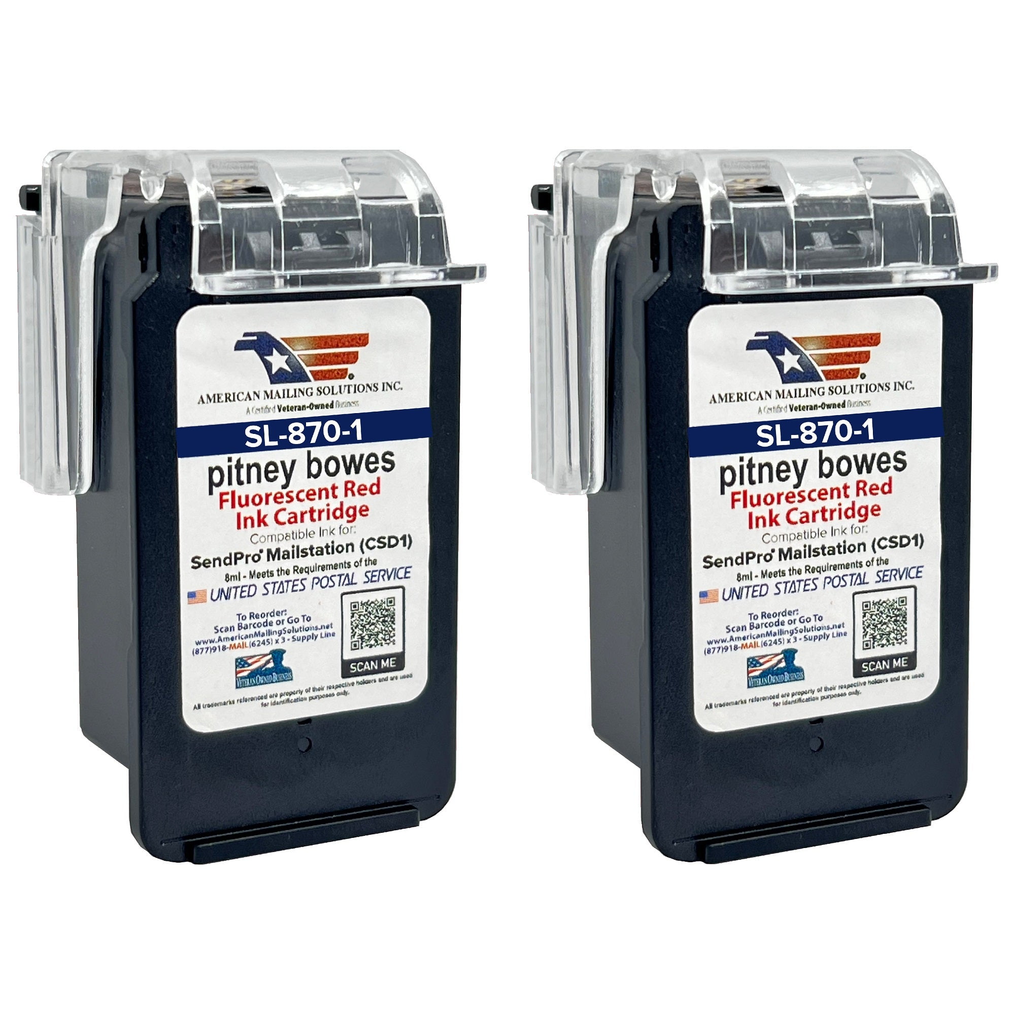 Pitney Bowes 2-Pack Compatible SL-870-1 Red Ink Cartridge for SendPro ...