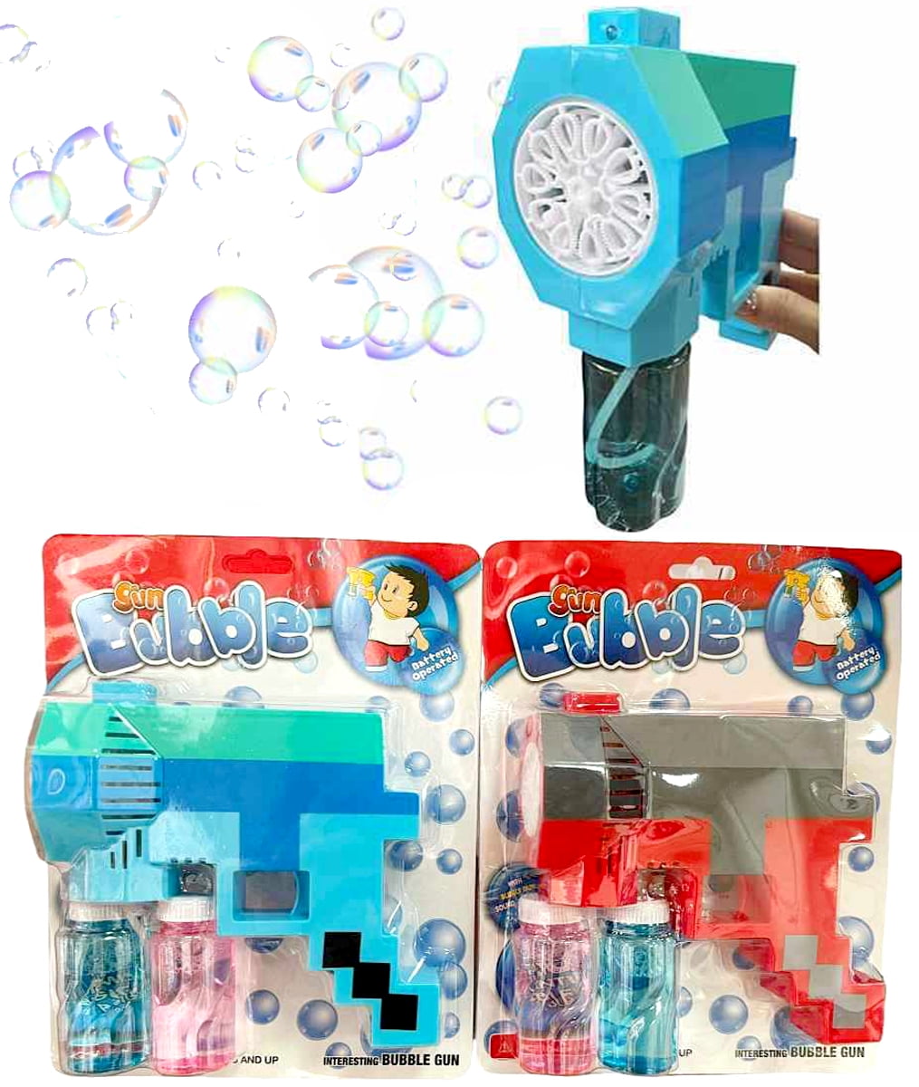 2 Pack Pixel Bubble Guns for Kids, Square LED Light Up Bubble Machine Blower with 4 Bottles ...