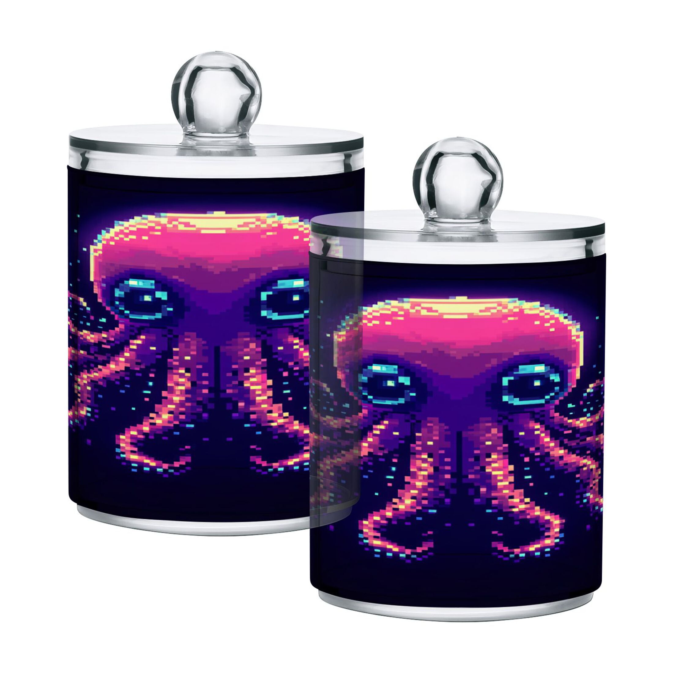 2 Pack Pixel Octopus Qtip Holder Dispenser Clear Plastic Storage ...