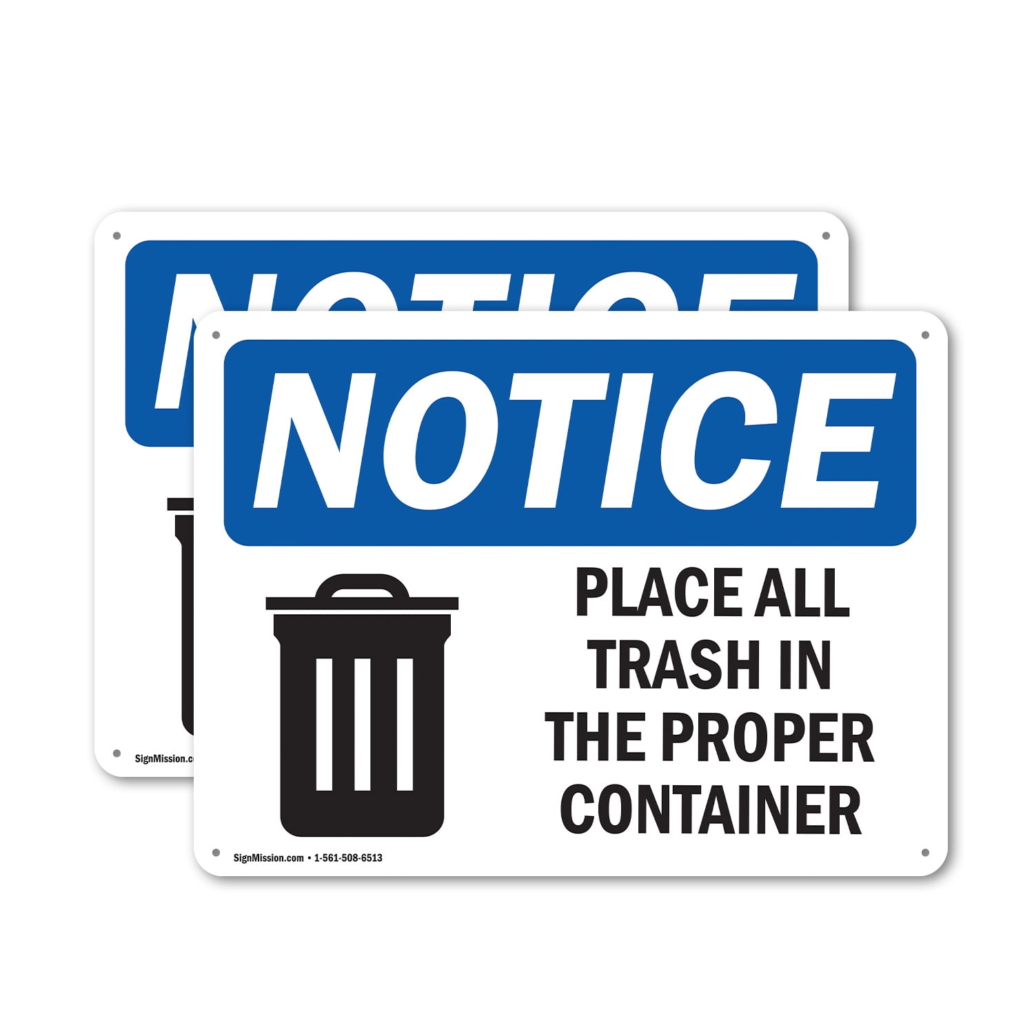 (2 Pack) Place All Trash In The Proper Container OSHA Notice Sign 24 ...