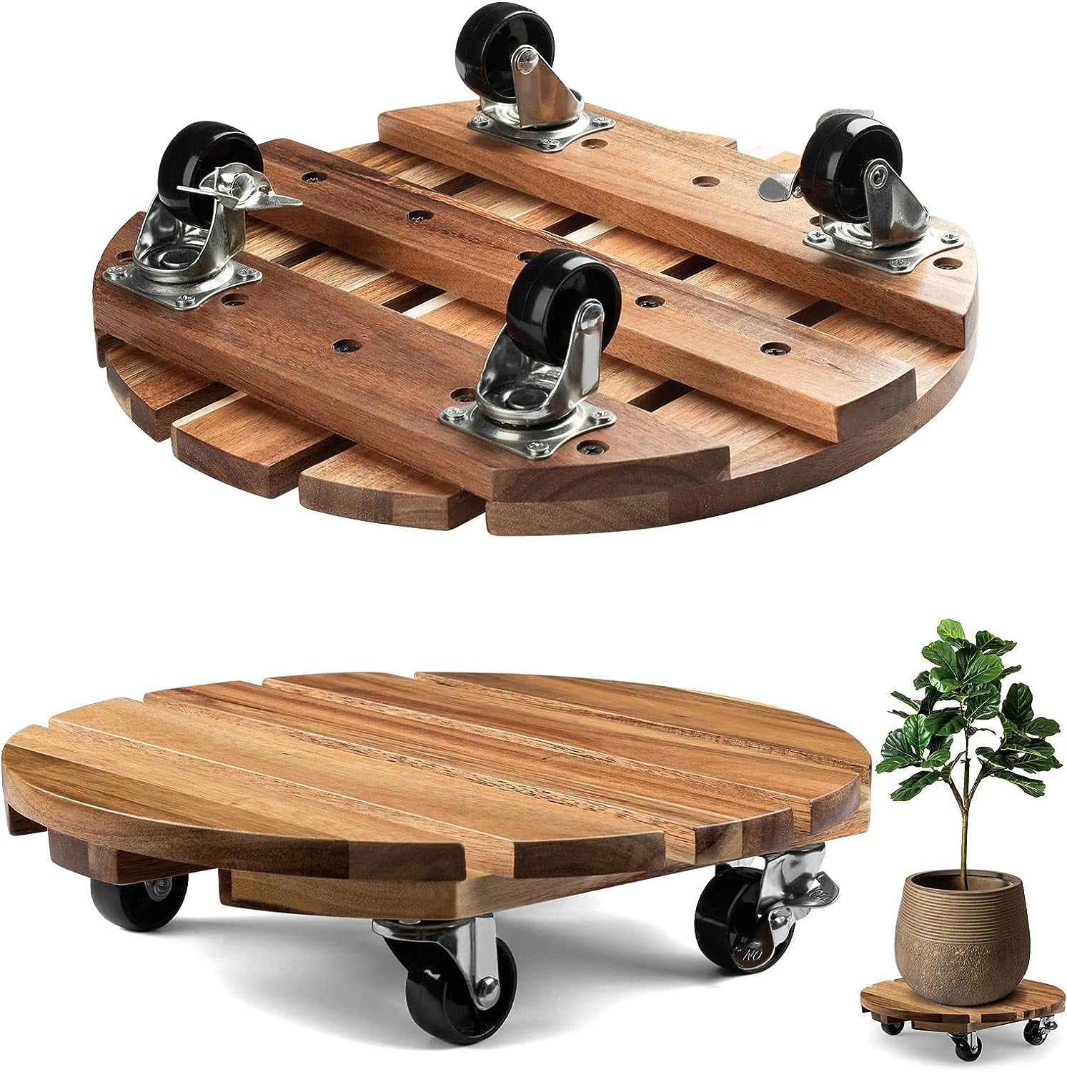 "2 Pack 16"" Heavy Duty Wooden Plant Caddy with Lockable Casters ...