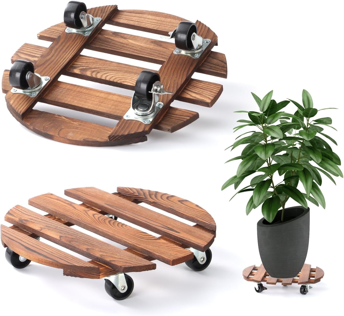2 Pack Plant Caddy with Wheels, 12in Plant Stand Rolling Planter Caddy ...