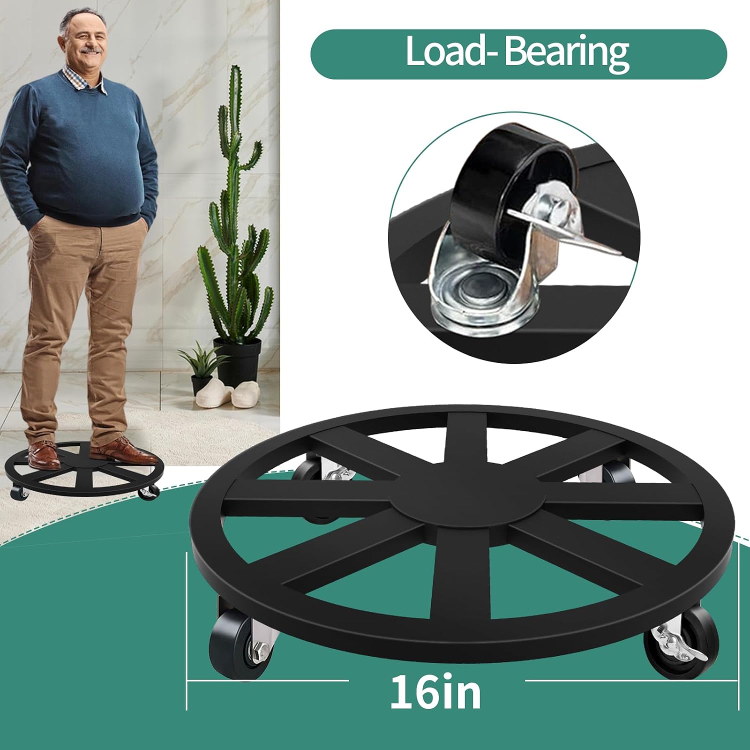 2 Pack Plant Caddy with Wheels, 16'' Large Heavy Duty Rolling Plant ...