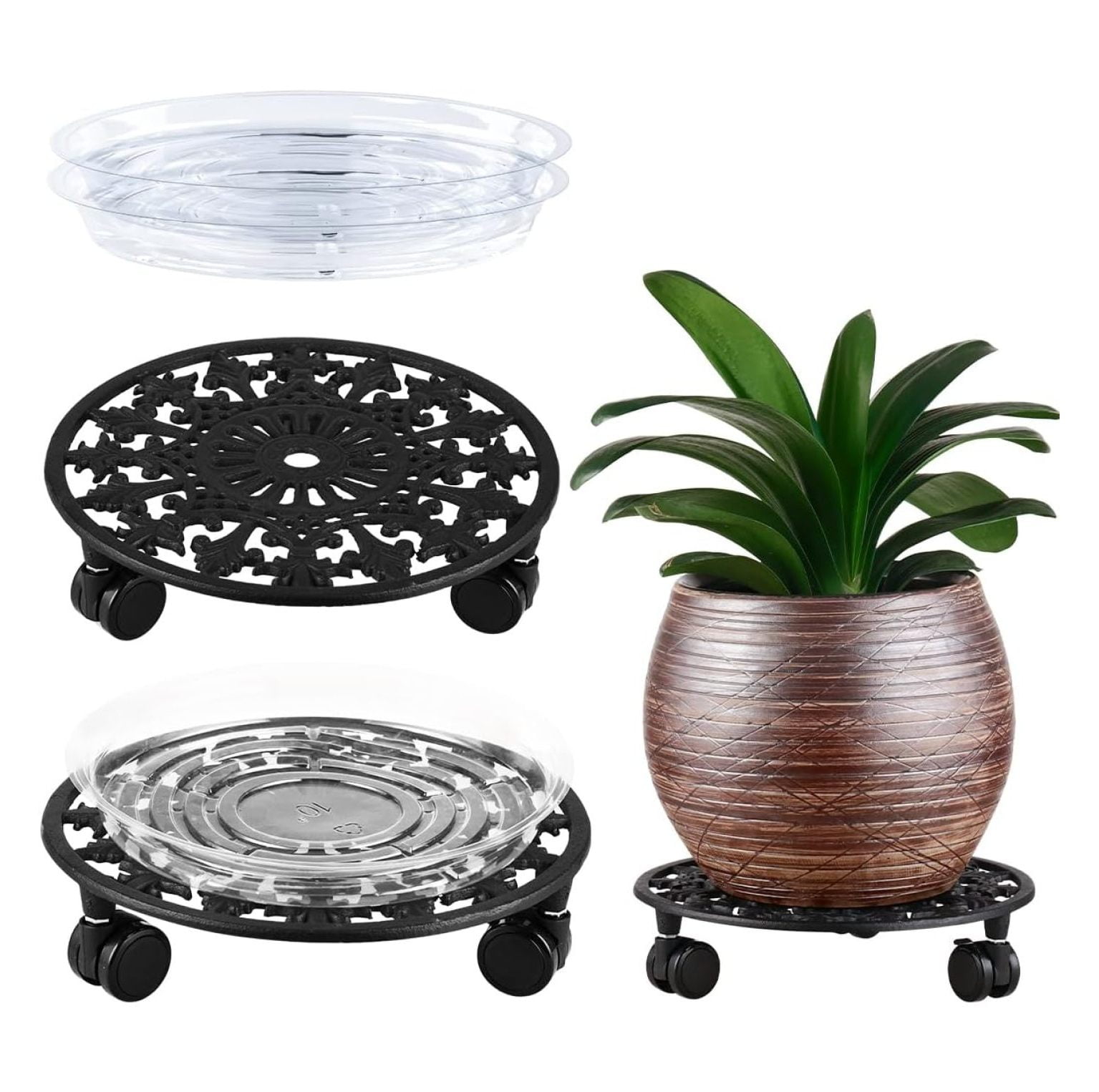 2 Pack Plant Caddy with Wheels Heavy Duty 11 Inch Metal Plant Stand ...