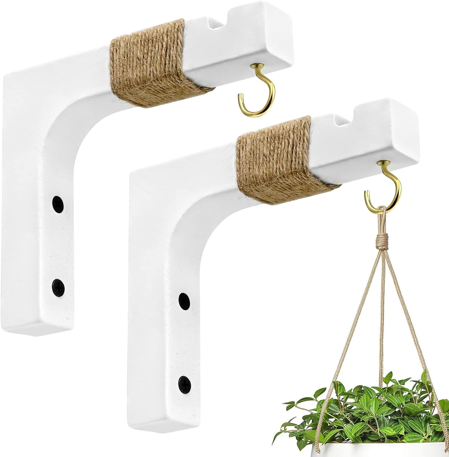 2 Pack Plant Hanger Hooks for Indoor Hanging Plants, Farmhouse Wooden ...