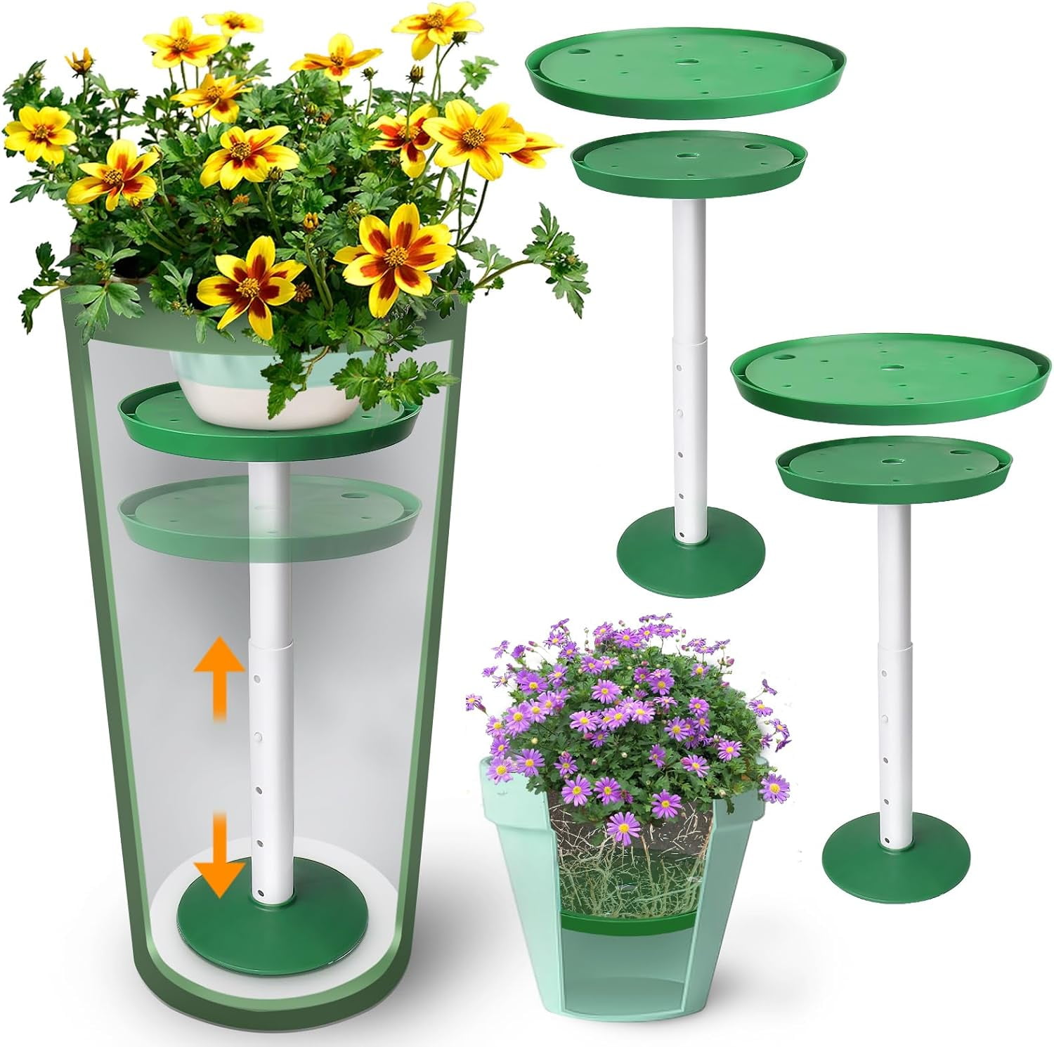 2 Pack Plant Risers for Inside Pots, 21-34" Adjustable Height Plant ...