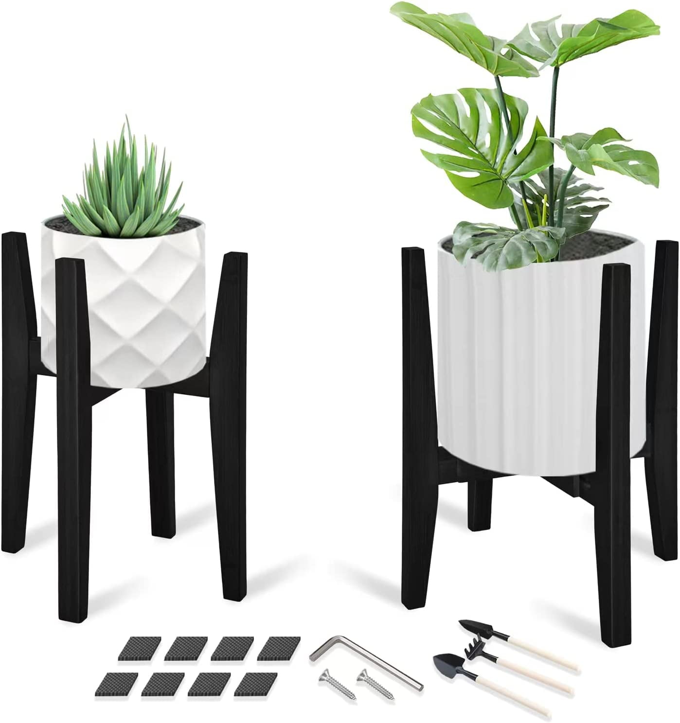 2 Pack Plant Stand Indoor, Adjustable Bamboo Mid Century Modern Plants ...