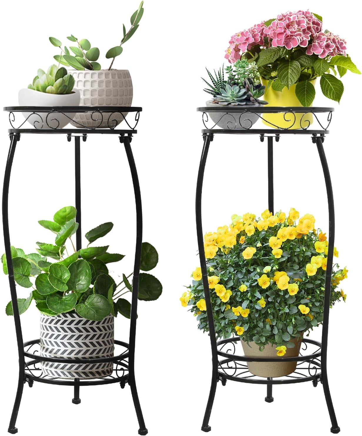 2 Pack Plant Stand Indoor Outdoor 2 Tier 27" Tall Metal Potted Holder ...