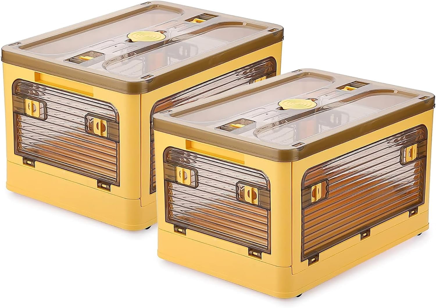 2 Pack Plastic 4 Doors Collapsible Storage Bins with Lid & Wheels, 28 ...