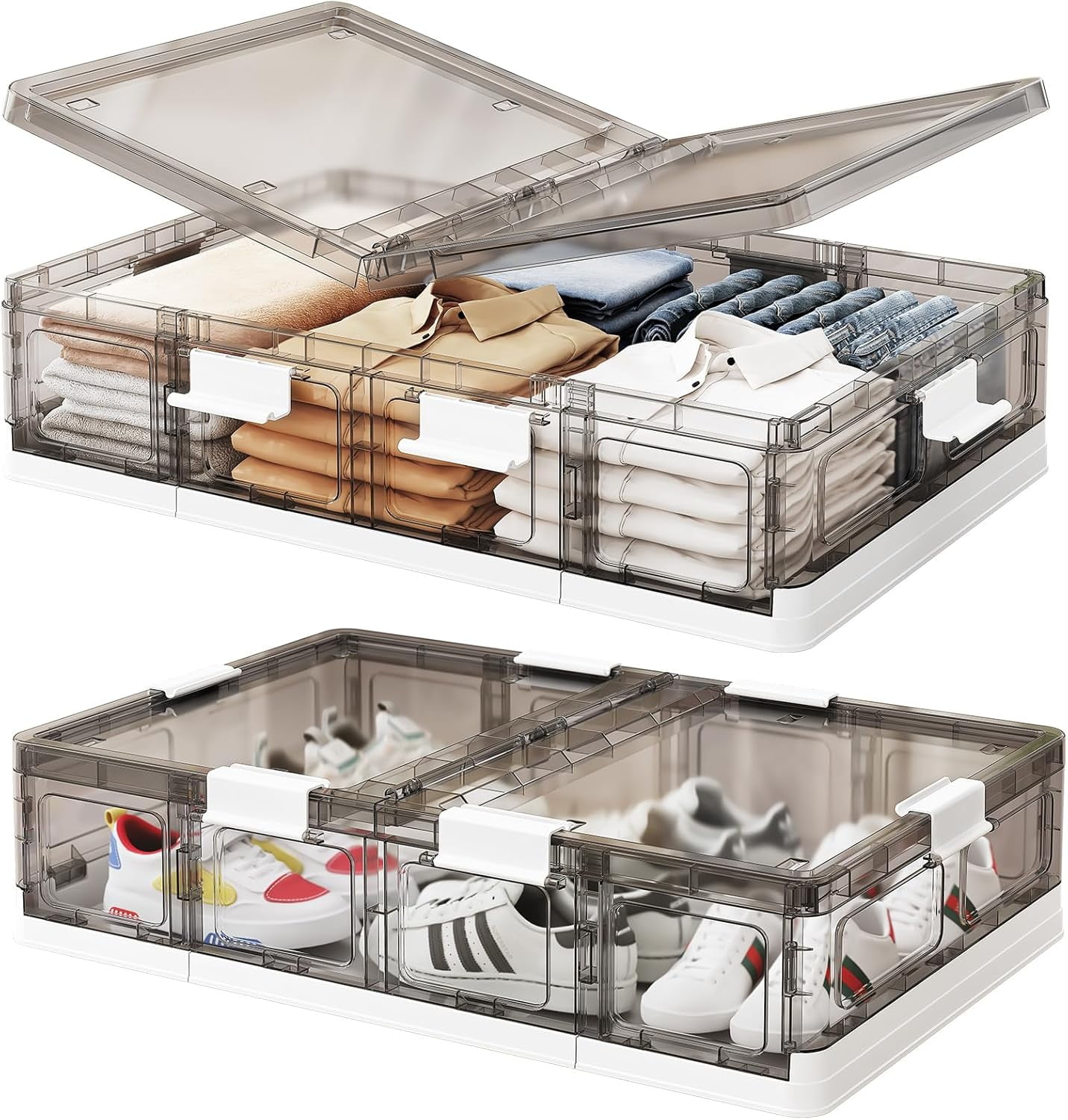 2 Pack Plastic Under Bed Storage Bins with Lids and 8 Pre-installed ...