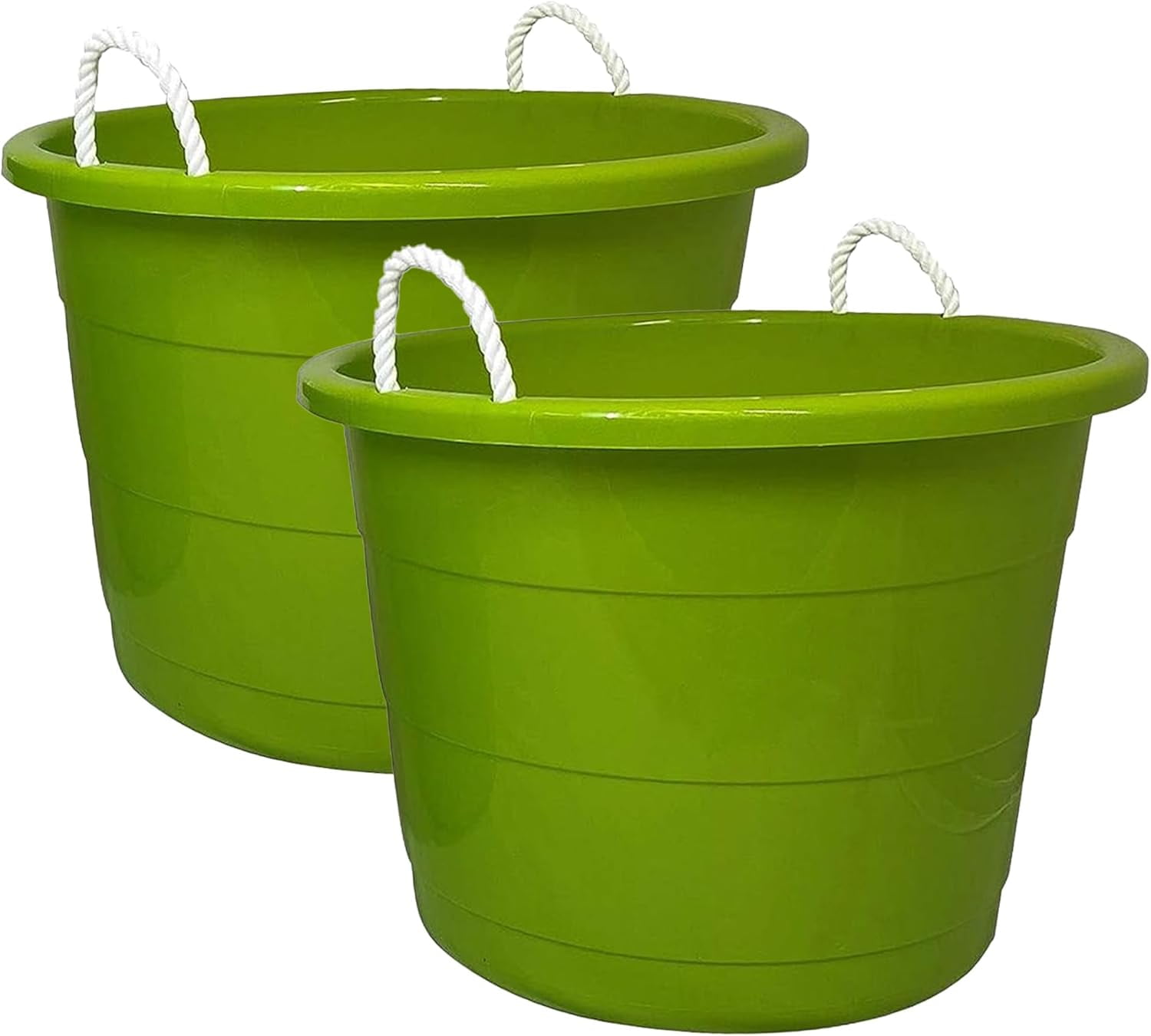 2 Pack Plastic Buckets, Round Tub w/Rope Handles, 17 Gallon, Lime Green ...