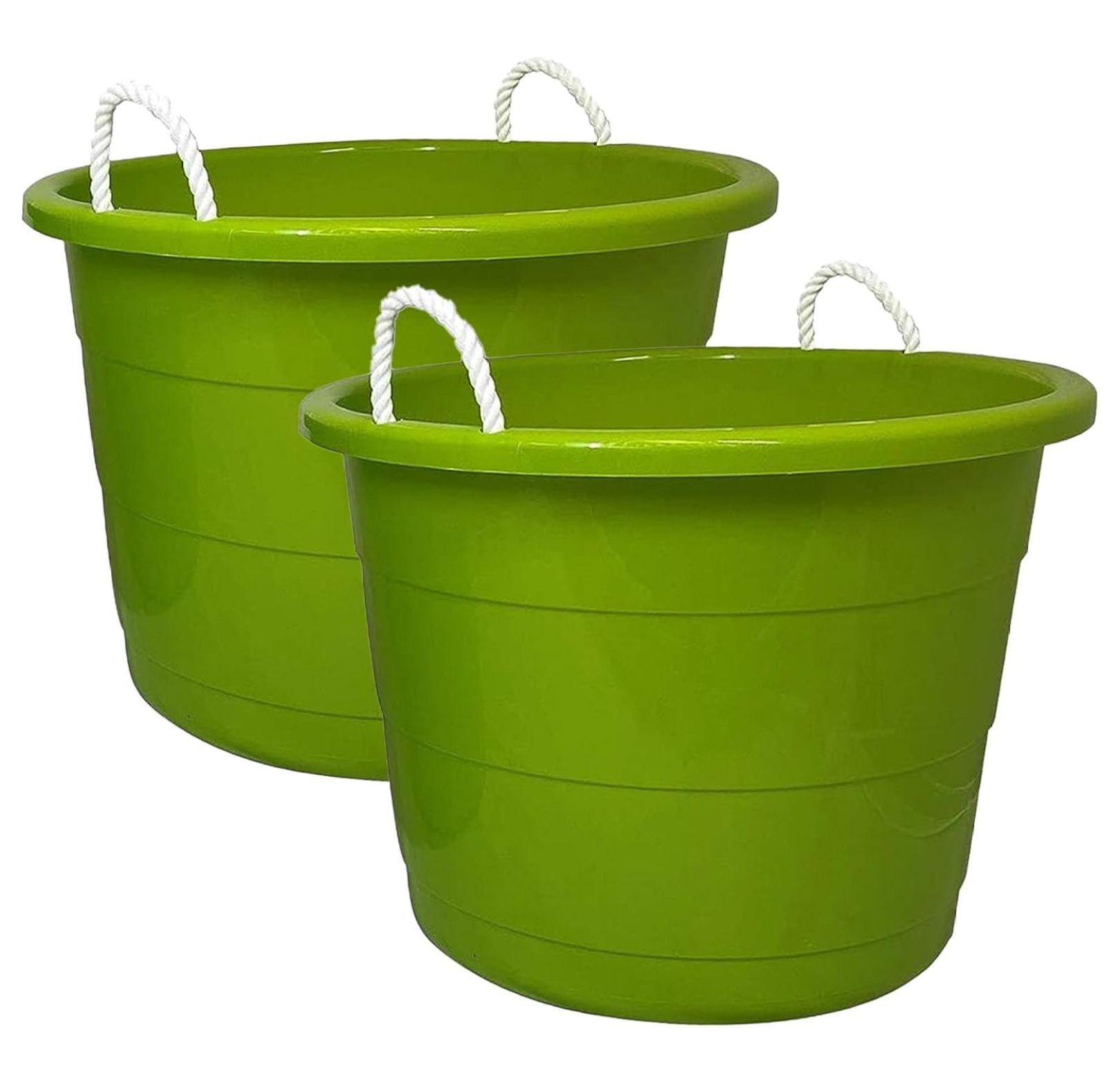 2 Pack Plastic Buckets, Round Tub w/Rope Handles, 17 Gallon, Lime Green ...
