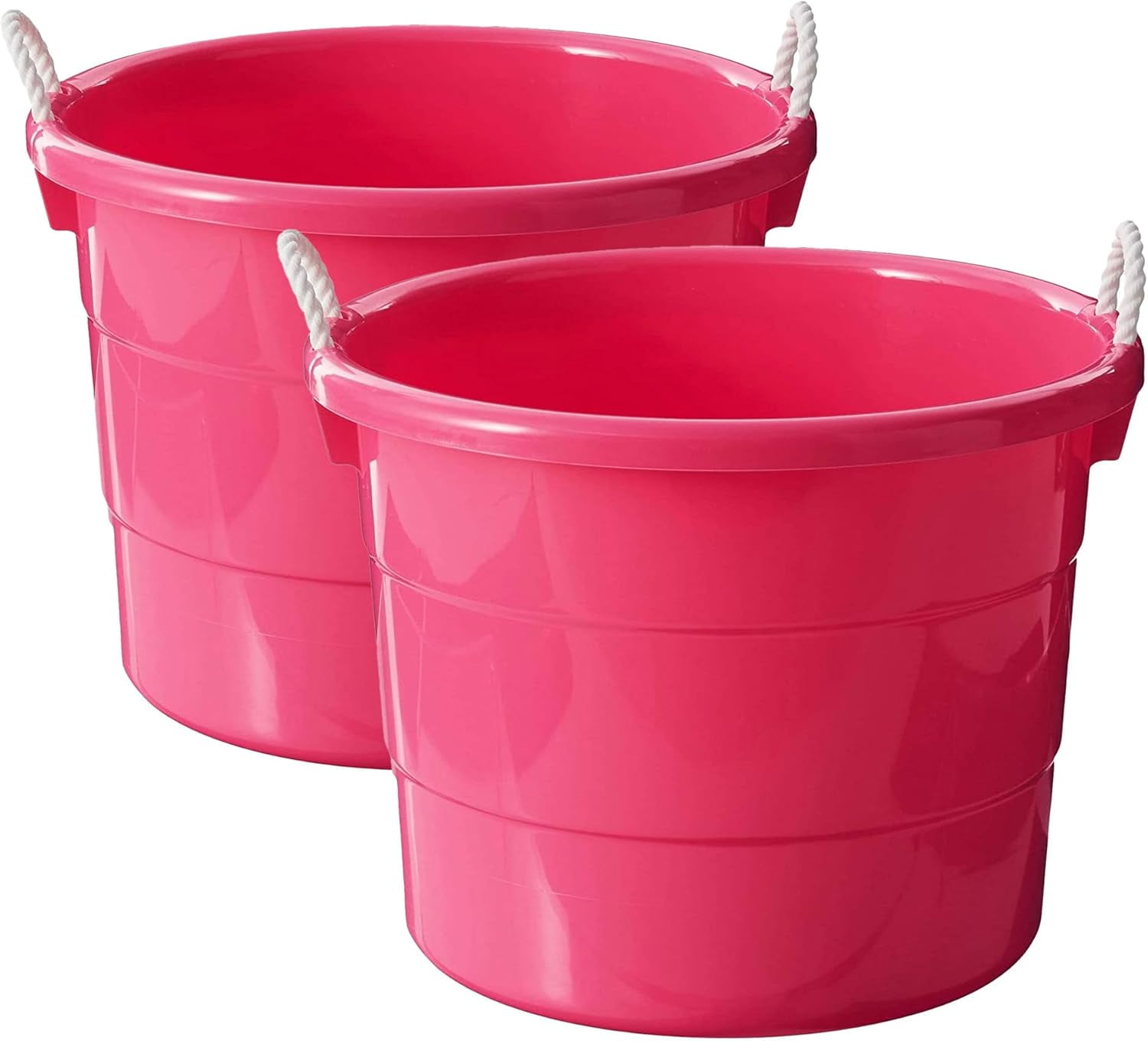 2 Pack Plastic Buckets, Round Tub w/Rope Handles, 17 Gallon, Lime Green ...