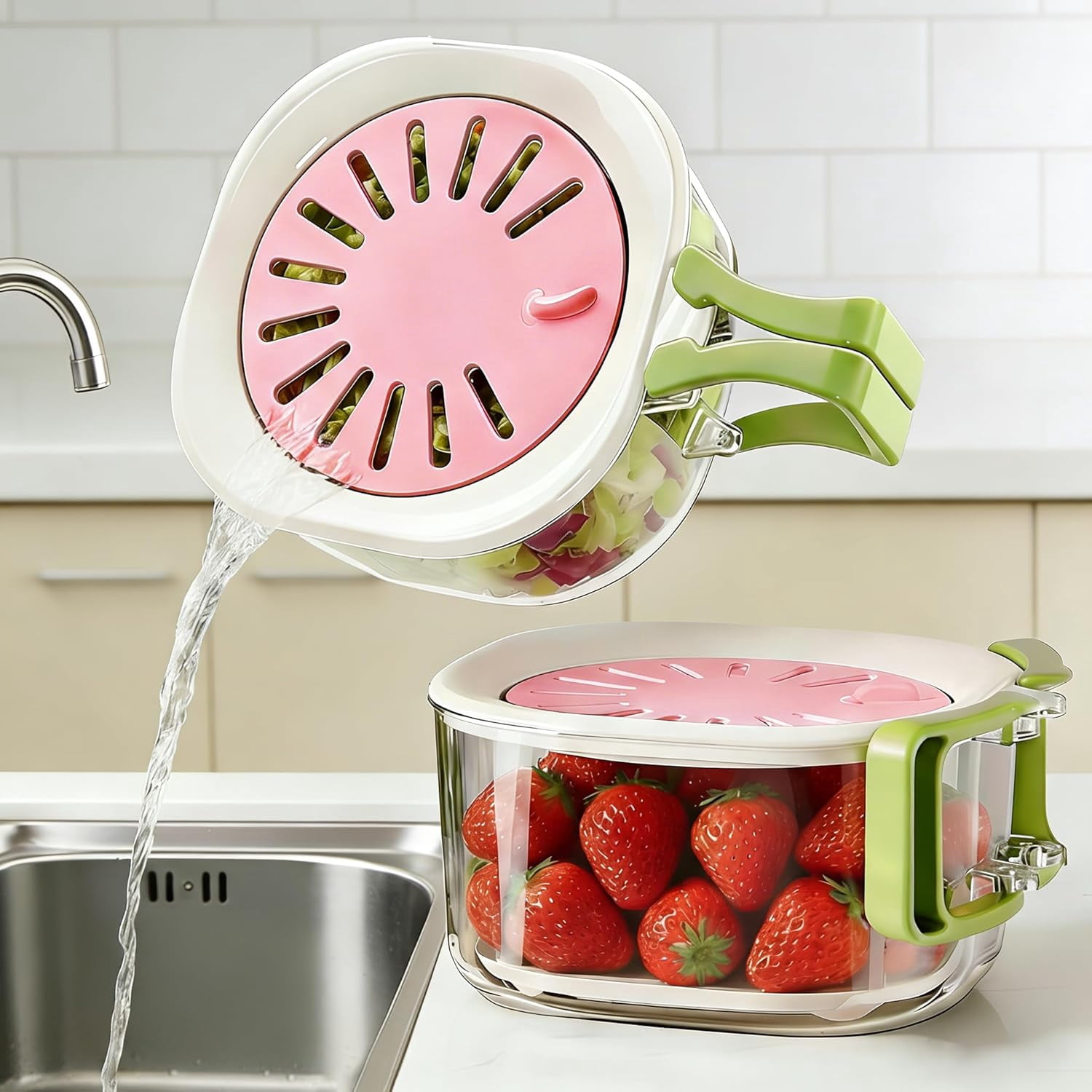 2-Pack Plastic Colander Strainer with Adjustable Vent Lid, Fridge ...