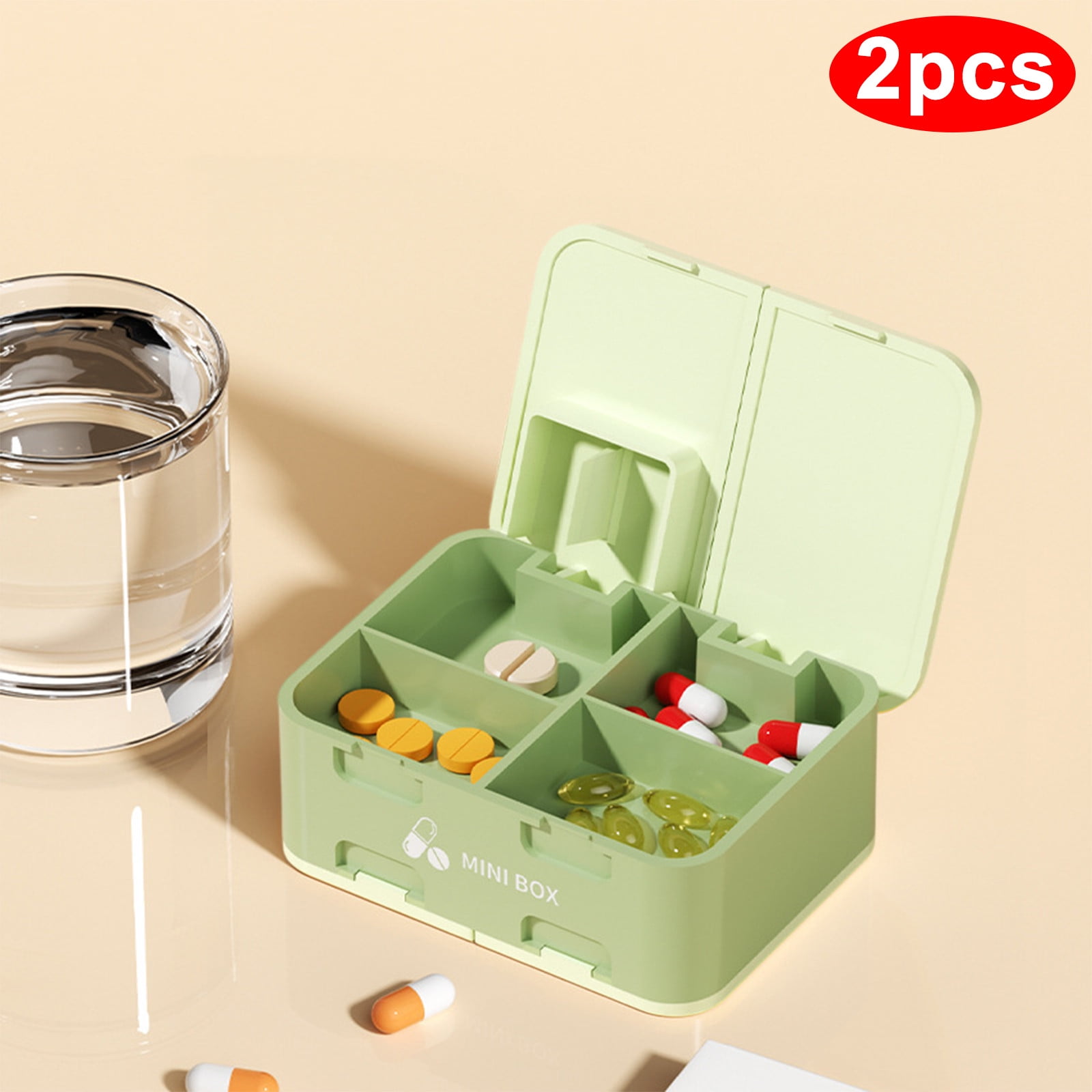 2-Pack Plastic Double Layer Pills Organizer, 8-Compartment 7-Day ...